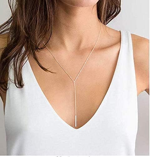 Dcfywl731 Minimal Dainty Gold Plated Dangle Earrings Layered Bar Pendant Neckalce Gold Long Y-Necklace Gold Earrings and Necklaces Set Delicate Lariat Chain Jewelry for Women