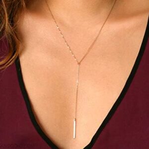 Dcfywl731 Minimal Dainty Gold Plated Dangle Earrings Layered Bar Pendant Neckalce Gold Long Y-Necklace Gold Earrings and Necklaces Set Delicate Lariat Chain Jewelry for Women