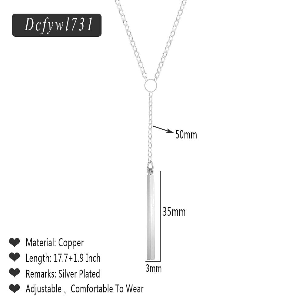 Dcfywl731 Minimal Dainty Gold Plated Dangle Earrings Layered Bar Pendant Neckalce Gold Long Y-Necklace Gold Earrings and Necklaces Set Delicate Lariat Chain Jewelry for Women