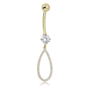 avora 10k yellow gold simulated diamond cz open teardrop dangling belly button ring body jewelry (14 gauge)