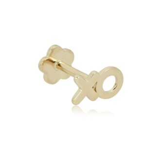 avora 14k yellow gold "xo" cartilage piercing flat back earring body jewelry (18 gauge)