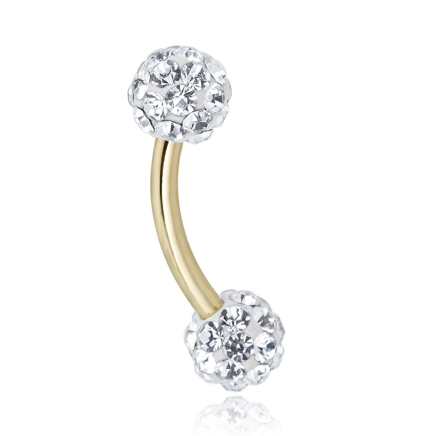 AVORA 10K Yellow Gold Swarovski Elements Crystal Curved Barbell Eyebrow Body Jewelry -016 Gauge