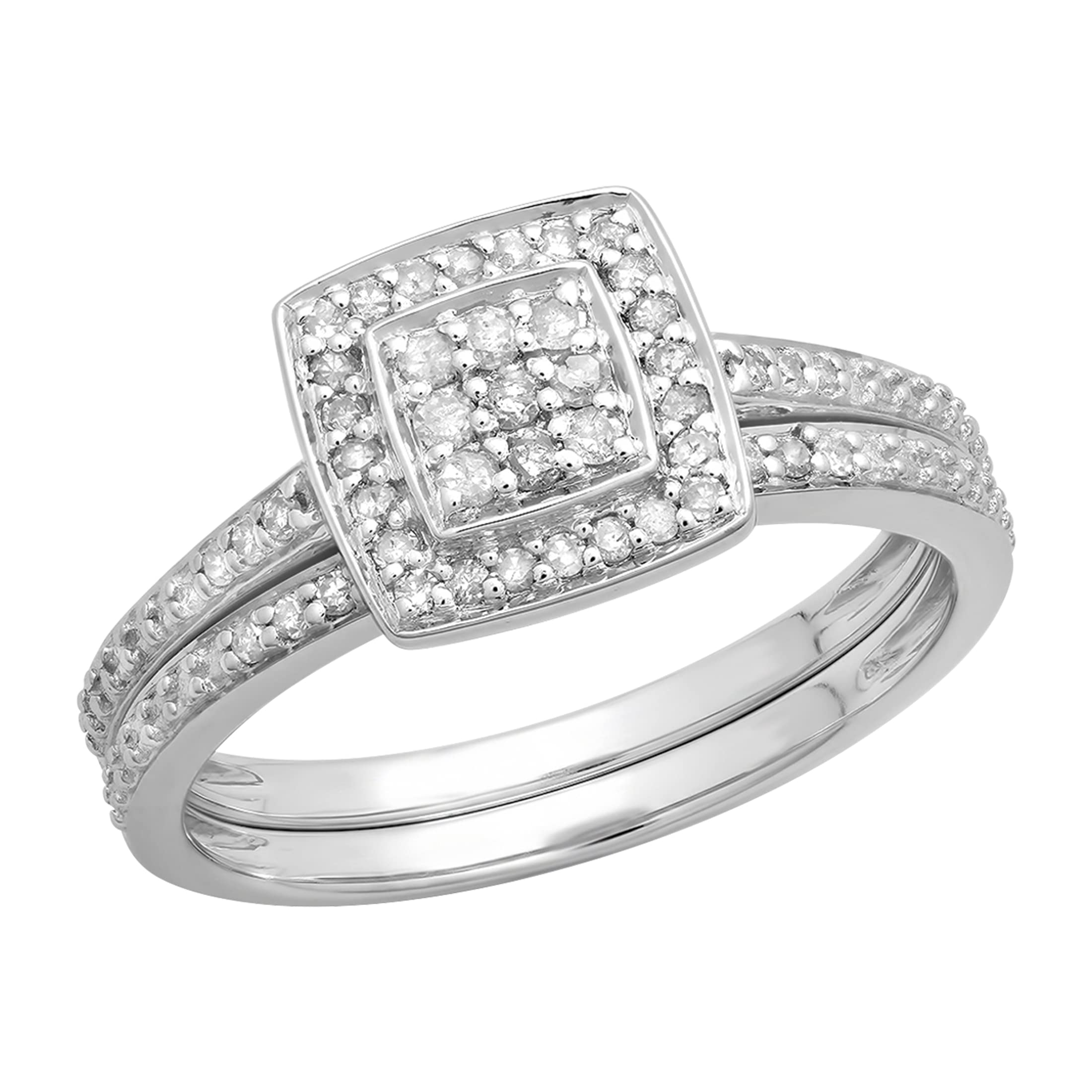 Dazzlingrock Collection 0.28 Cttw Round White Diamond Wedding Ring Set, 925 Sterling Silver, Size 7.5