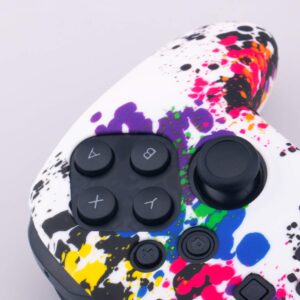 YoRHa Studded Silicone Transfer Print Cover Skin Case ONLY for Nitendo Official Switch Pro Controller x 1(Graffiti) with Pro Thumb Grips x 8