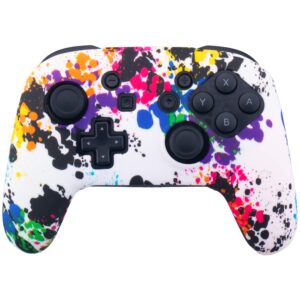 YoRHa Studded Silicone Transfer Print Cover Skin Case ONLY for Nitendo Official Switch Pro Controller x 1(Graffiti) with Pro Thumb Grips x 8