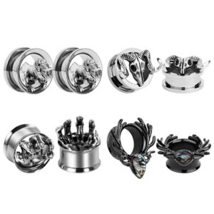 tbosen 4 pairs mixed style stainless steel tunnel ear plugs stretching expander gauges piercing large ear gauges kit 2g - 5/8" inch