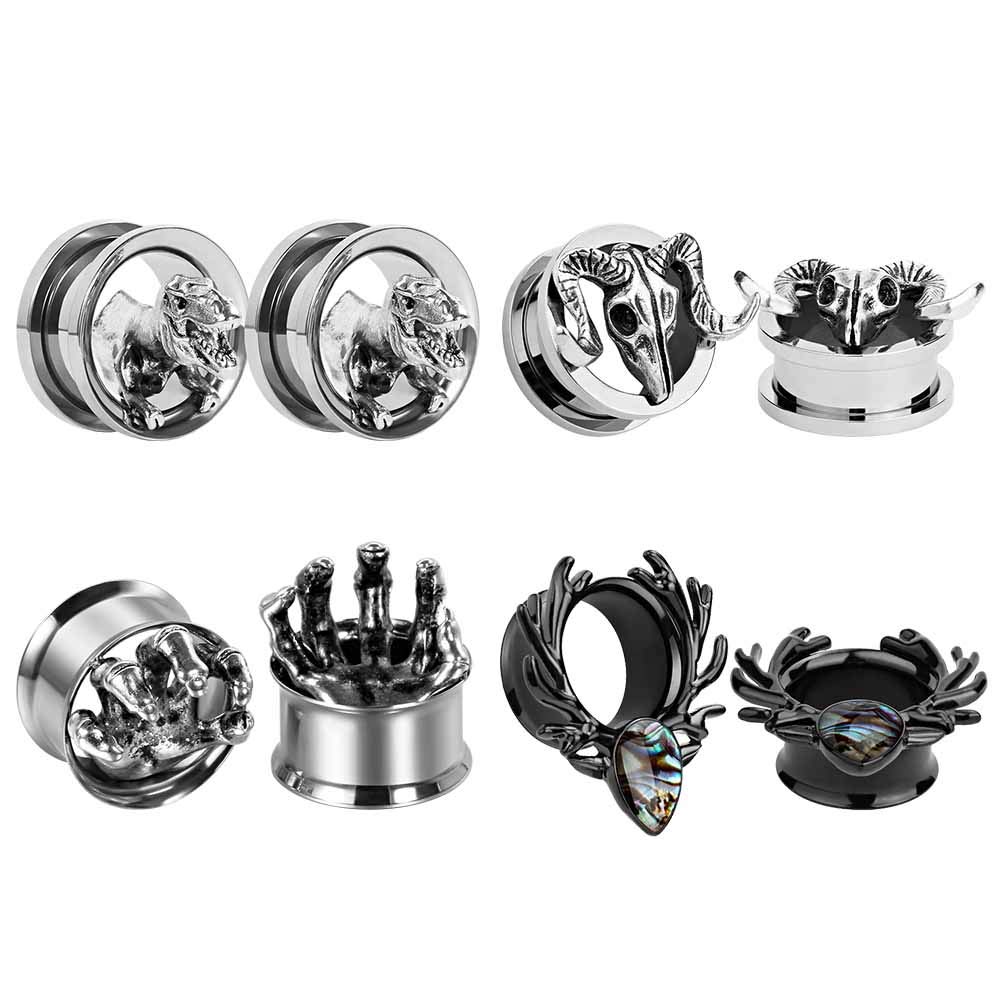 TBOSEN 4 Pairs Mixed Style Stainless Steel Tunnel Ear Plugs Stretching Expander Gauges Piercing Large Ear Gauges Kit 2g - 5/8" inch