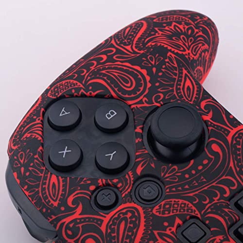 YoRHa Studded Silicone Transfer Print Cover Skin Case ONLY for Nitendo Official Switch Pro Controller x 1(Leaves Red) with Pro Thumb Grips x 8