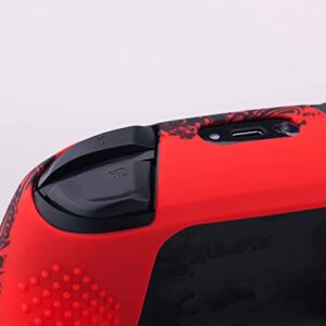 YoRHa Studded Silicone Transfer Print Cover Skin Case ONLY for Nitendo Official Switch Pro Controller x 1(Leaves Red) with Pro Thumb Grips x 8