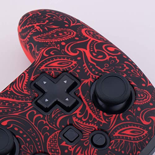 YoRHa Studded Silicone Transfer Print Cover Skin Case ONLY for Nitendo Official Switch Pro Controller x 1(Leaves Red) with Pro Thumb Grips x 8