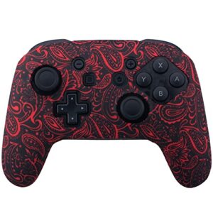 YoRHa Studded Silicone Transfer Print Cover Skin Case ONLY for Nitendo Official Switch Pro Controller x 1(Leaves Red) with Pro Thumb Grips x 8