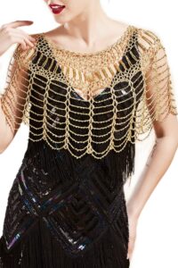 babeyond 1920s shawl wraps gatsby beaded evening cape bridal shawl bolero flapper cover up (gold)