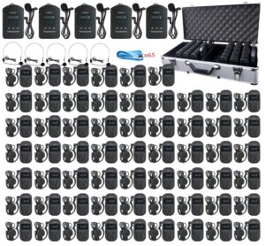 exmax exd-101 2.4ghz audio guide equipment translation church system for factory tour guide training teaching conference tourism museums galleries(5 transmitters 60 receivers & 64-slot charging case)