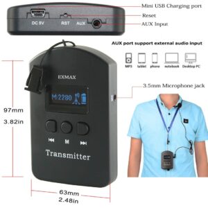 EXMAX EXD-101 2.4GHz Audio Guide Equipment Translation Church System for Factory Tour Guide Training Teaching Conference Tourism Museums Galleries(5 Transmitters 60 Receivers & 64-slot Charging Case)