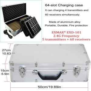 EXMAX EXD-101 2.4GHz Audio Guide Equipment Translation Church System for Factory Tour Guide Training Teaching Conference Tourism Museums Galleries(5 Transmitters 60 Receivers & 64-slot Charging Case)