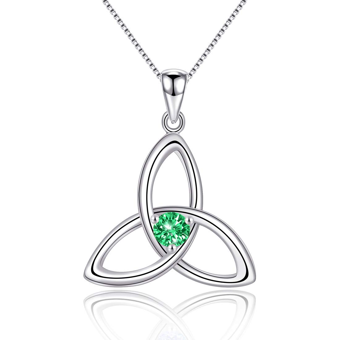 JIANGXIN Irish Celtic Triquetra Knot 925 Sterling Silver Created Emerald May Birthstone Pendant Necklace for Women Fine Jewelry Birthday Gift