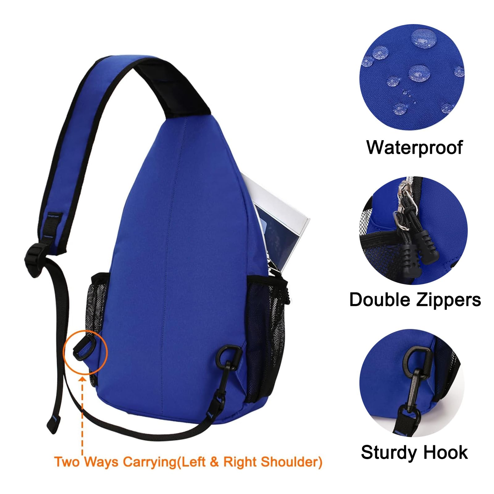 MOSISO Sling Backpack, Multipurpose Crossbody Shoulder Bag Travel Hiking Daypack, Royal Blue, Medium