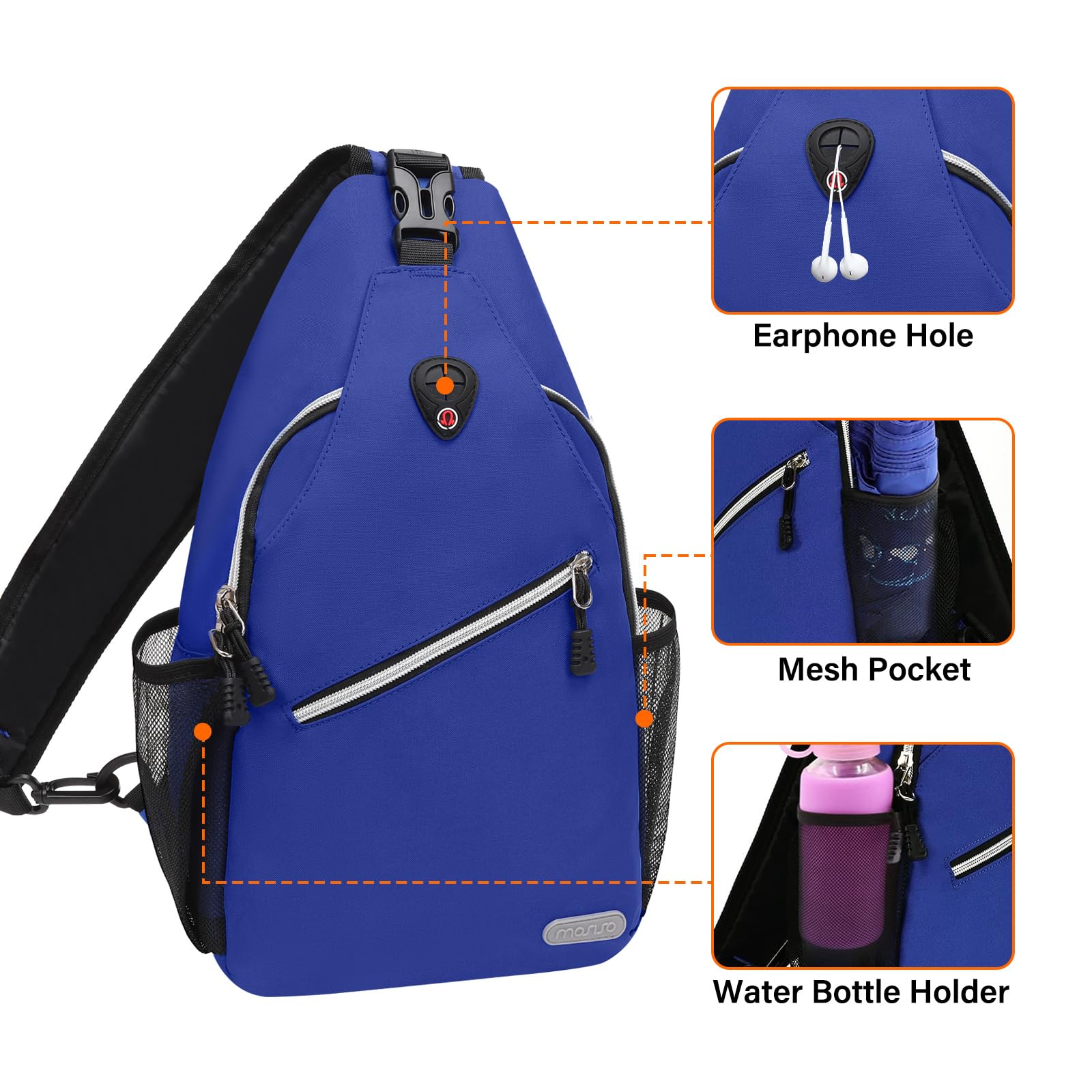 MOSISO Sling Backpack, Multipurpose Crossbody Shoulder Bag Travel Hiking Daypack, Royal Blue, Medium