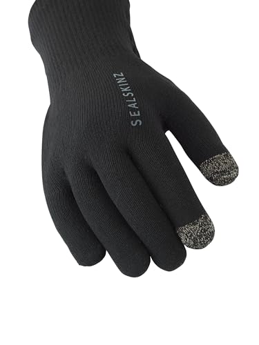 SEALSKINZ Unisex Waterproof All Weather Ultra Grip Knitted Glove, Black, Large