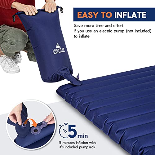 Hikenture Double Sleeping Pad,Extra Thick 3.75in Camping Mattress 2 Person,Queen Size Inflatable Air Mat,Lightweight and Compact,for Backpacking,Car Camping,Hiking,Tent,Cot(Navy Pumpsack)