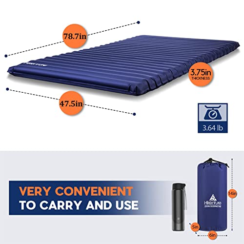 Hikenture Double Sleeping Pad,Extra Thick 3.75in Camping Mattress 2 Person,Queen Size Inflatable Air Mat,Lightweight and Compact,for Backpacking,Car Camping,Hiking,Tent,Cot(Navy Pumpsack)