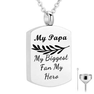 hq stainless steel cremation jewelry urn necklace with olive branch urn pendant memorial keepsake ashes holder square pendant (papa)