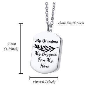 HQ Stainless Steel Cremation Jewelry Urn Necklace with Olive Branch Urn Pendant Memorial Keepsake Ashes Holder Square Pendant (Papa)