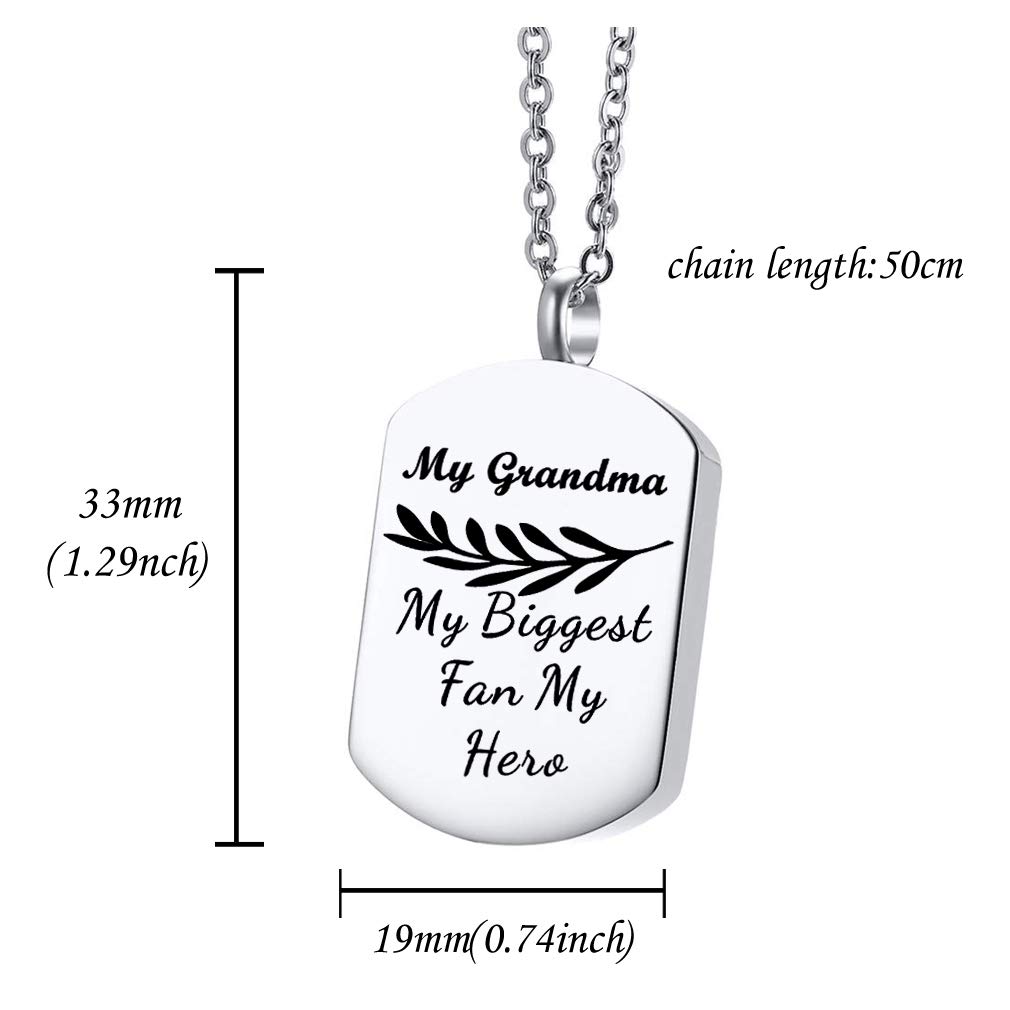 HQ Stainless Steel Cremation Jewelry Urn Necklace with Olive Branch Urn Pendant Memorial Keepsake Ashes Holder Square Pendant (Papa)