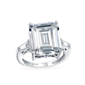 art deco style big 7ct aaa cz statement solitaire emerald cut engagement ring for women side stone baguette thin band .925 sterling silver decorative setting