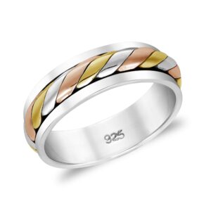 aeravida everyday single braid tri color tone .925 sterling silver band ring (7) | elegant band ring for women | fashion jewelry