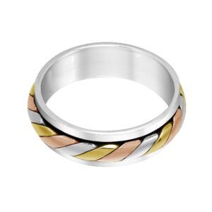 AeraVida Everyday Single Braid Tri Color Tone .925 Sterling Silver Band Ring (7) | Elegant Band Ring for Women | Fashion Jewelry