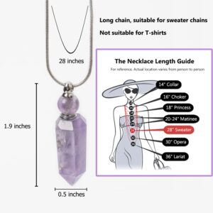 AMOYSTONE 1P Natural Amethyst Healing Oil Crystals Perfume Bottle Necklace Aromatherapy Bullet Shape Pendant Womens Gift