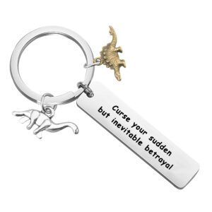 bobauna curse your sudden but inevitable betrayal inspired keychain with dinosaur charm travel dinosaur lover gift (inevitable betrayal dinsour keychain)