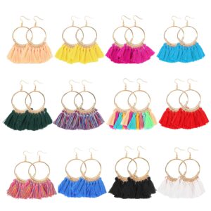 lantai 12 pairs bohemian tassel earrings for women trendy colorful fringe summer beach statement earrings