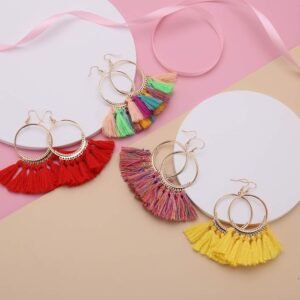 LANTAI 12 Pairs Bohemian Tassel Earrings for Women Trendy Colorful Fringe Summer Beach Statement Earrings