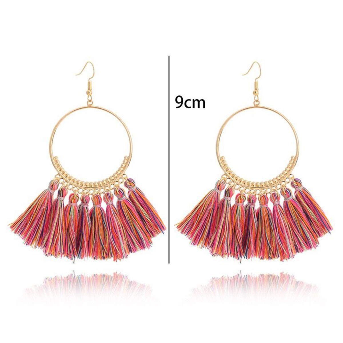 LANTAI 12 Pairs Bohemian Tassel Earrings for Women Trendy Colorful Fringe Summer Beach Statement Earrings