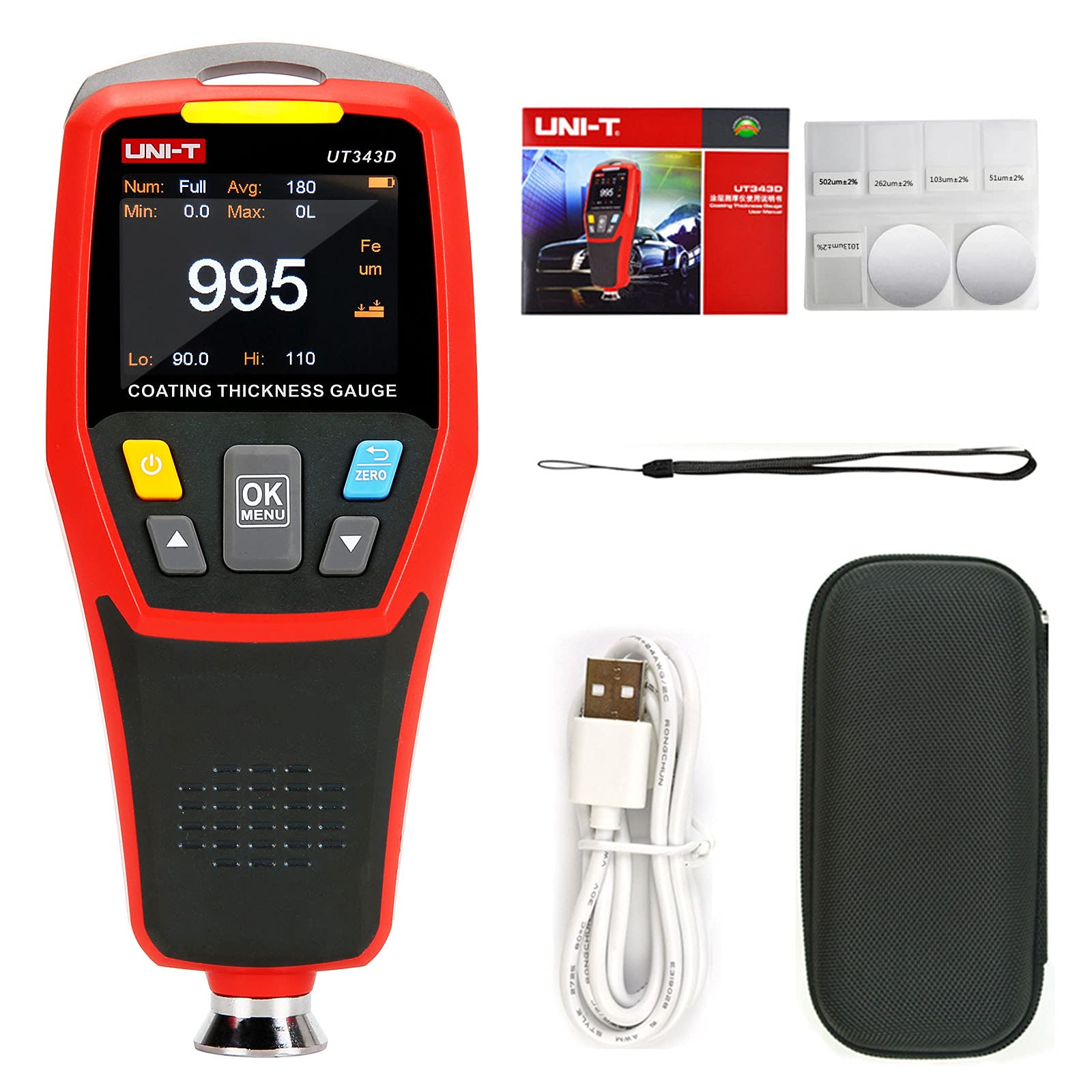 UNI-T UT343D Digital Coating Thickness Gauge Meter Tester Range 0 to 1250um with USB Data Function