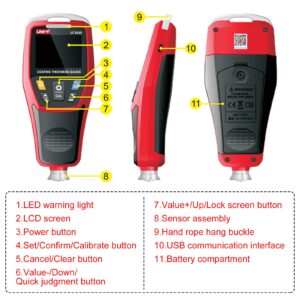 UNI-T UT343D Digital Coating Thickness Gauge Meter Tester Range 0 to 1250um with USB Data Function