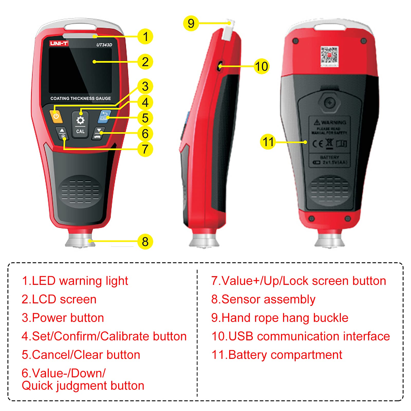 UNI-T UT343D Digital Coating Thickness Gauge Meter Tester Range 0 to 1250um with USB Data Function