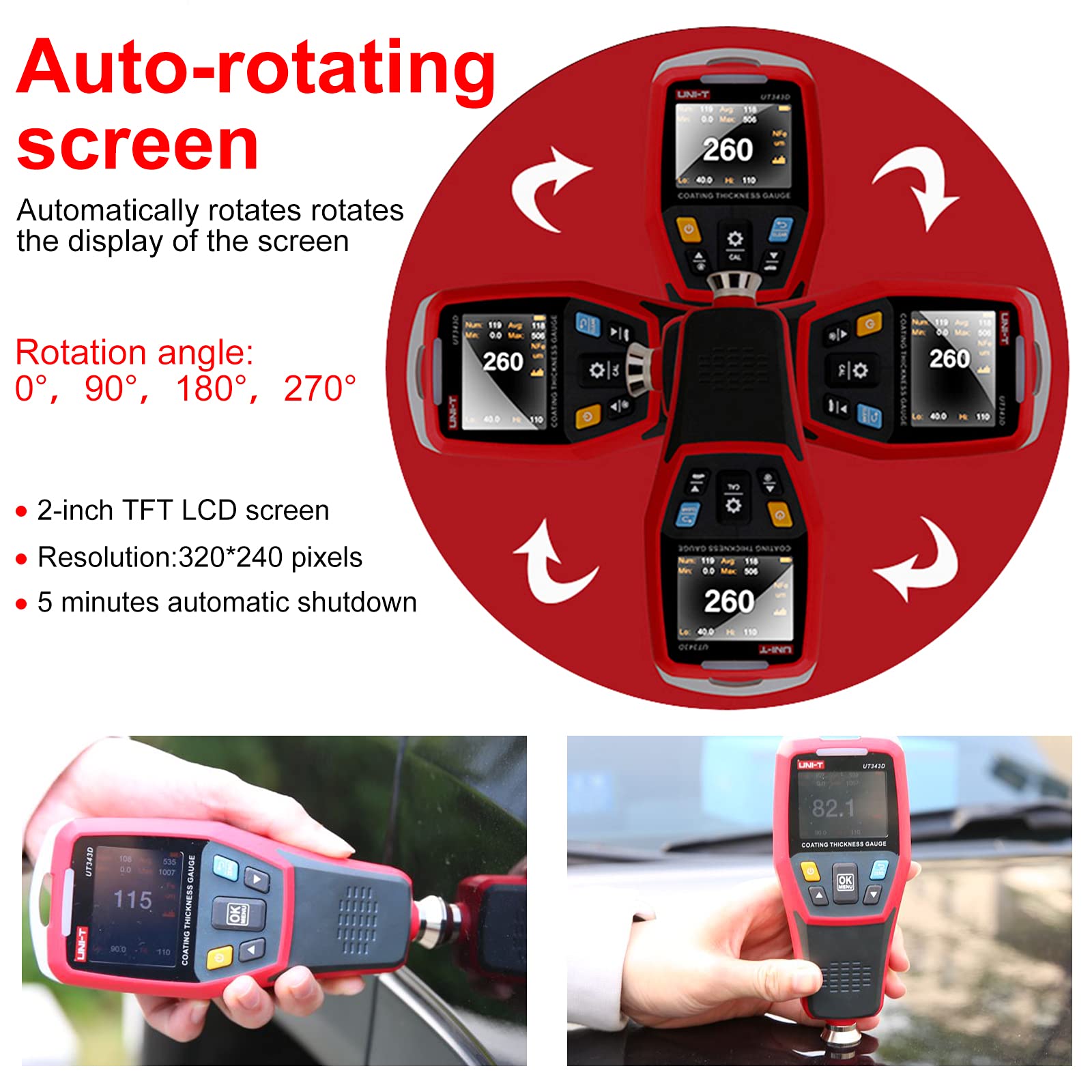 UNI-T UT343D Digital Coating Thickness Gauge Meter Tester Range 0 to 1250um with USB Data Function