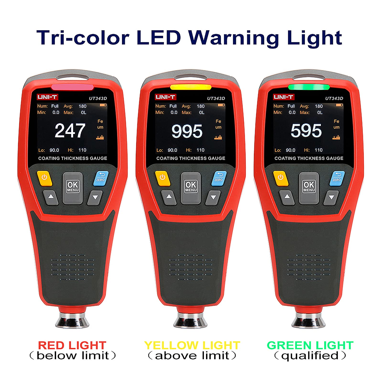 UNI-T UT343D Digital Coating Thickness Gauge Meter Tester Range 0 to 1250um with USB Data Function