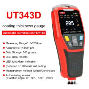 UNI-T UT343D Digital Coating Thickness Gauge Meter Tester Range 0 to 1250um with USB Data Function