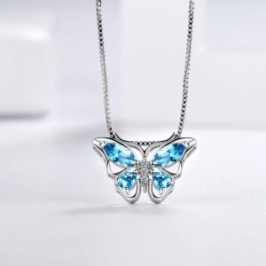 Aurora Tears Butterfly Jewelry Set,925 Sterling Silver Butterflies March-Aquamarine Birthstone Pendant Necklace Earrings for Women Teen DS0035S