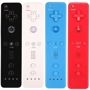 yosikr wii controller 4 pack, wii remote controller with silicone case and wrist strap compatible for wii/wii u console - white+black+blue+red