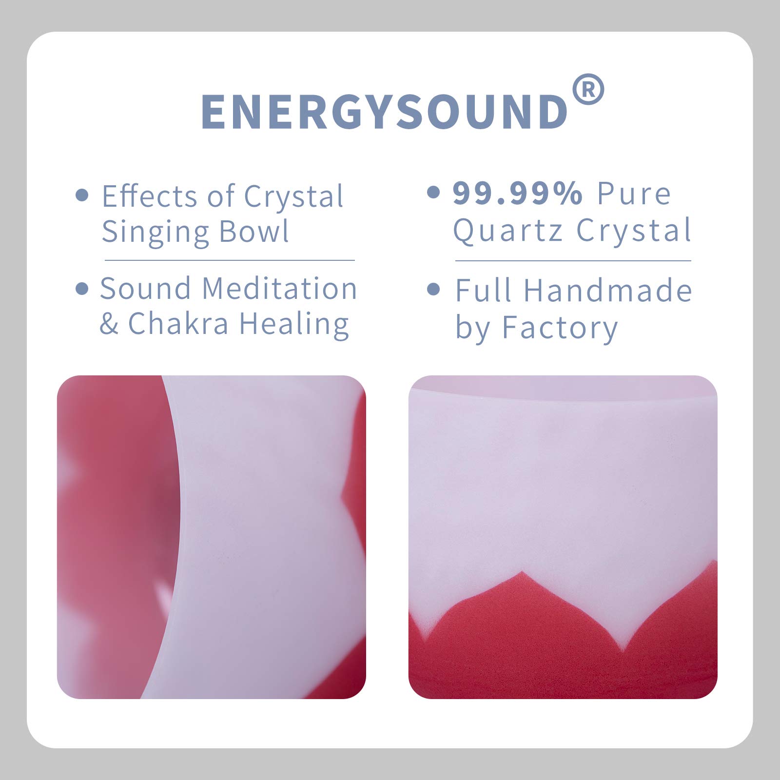 ENERGYSOUND 432Hz Perfect Pitch C Root Chakra Lotus Designed Frosted Quartz Crystal Singing Bowl 12 inch mallet and o-ring included