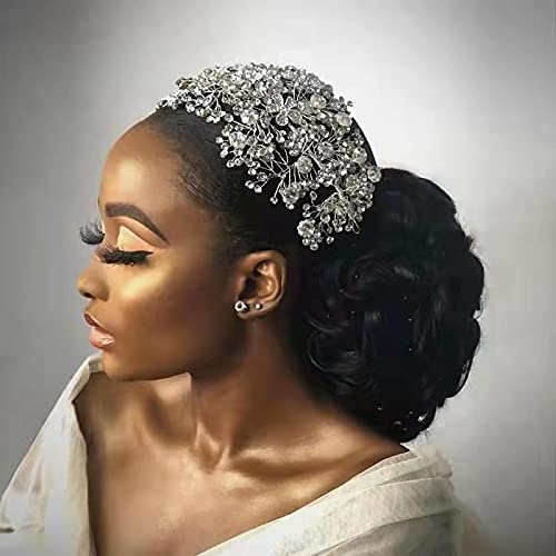 ZHENM Wedding Headband for Brides Bridal Headpieces for Wedding Rhinestone Bridal Hair Accessories(Silver)