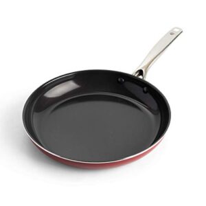 blue diamond cookware diamond infused ceramic nonstick, 12" frying pan skillet, pfas-free, dishwasher safe, oven safe, red