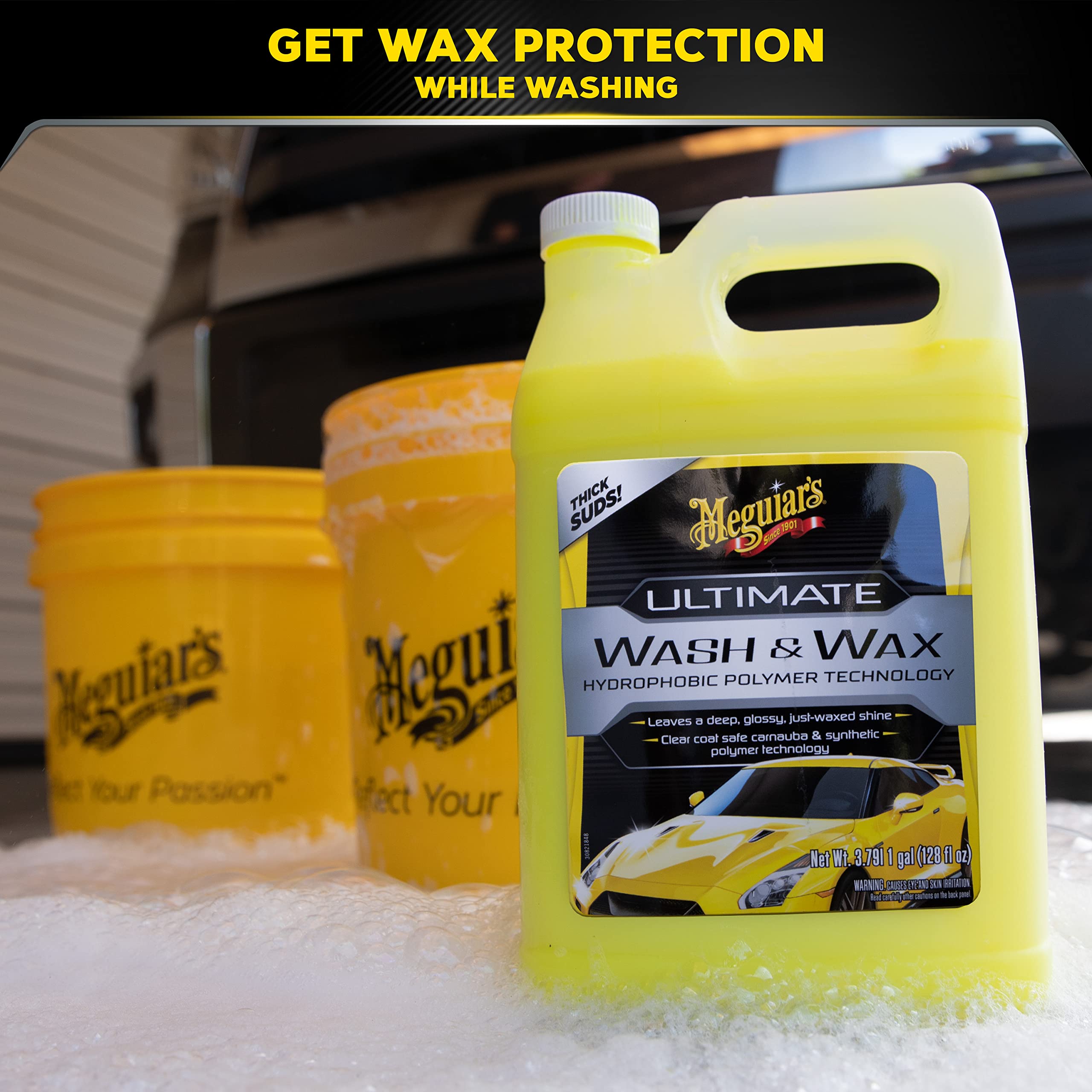 Meguiar's Ultimate Wash and Wax, Car Wash and Wax Cleans and Shines in One Step, Wash, Shine, and Protect with an Enhanced pH Neutral Car Paint Cleaner, 1 Gallon