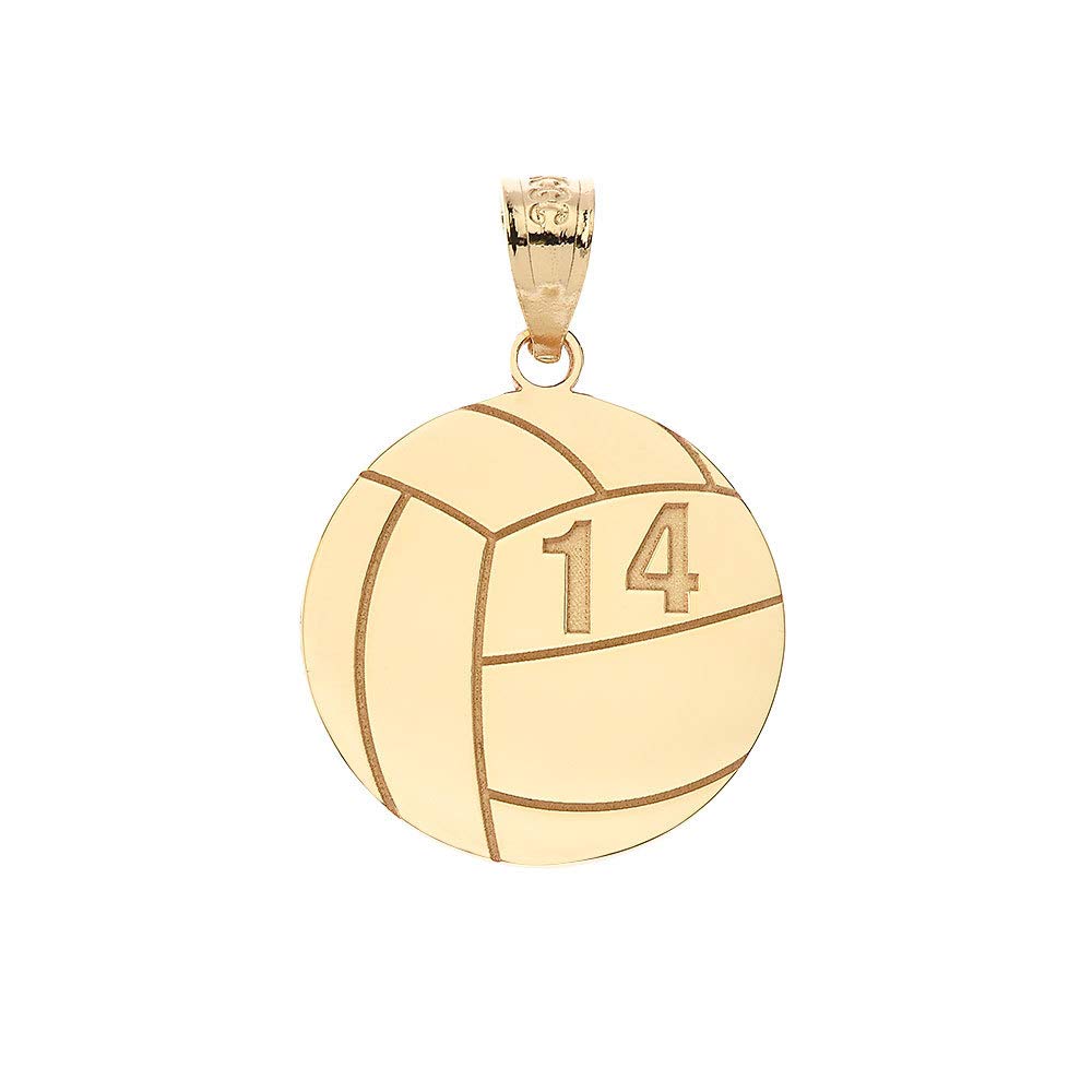 Sports Charms Certified 10k Yellow Gold Personalized Beach Volleyball Pendant with Your Name and Number