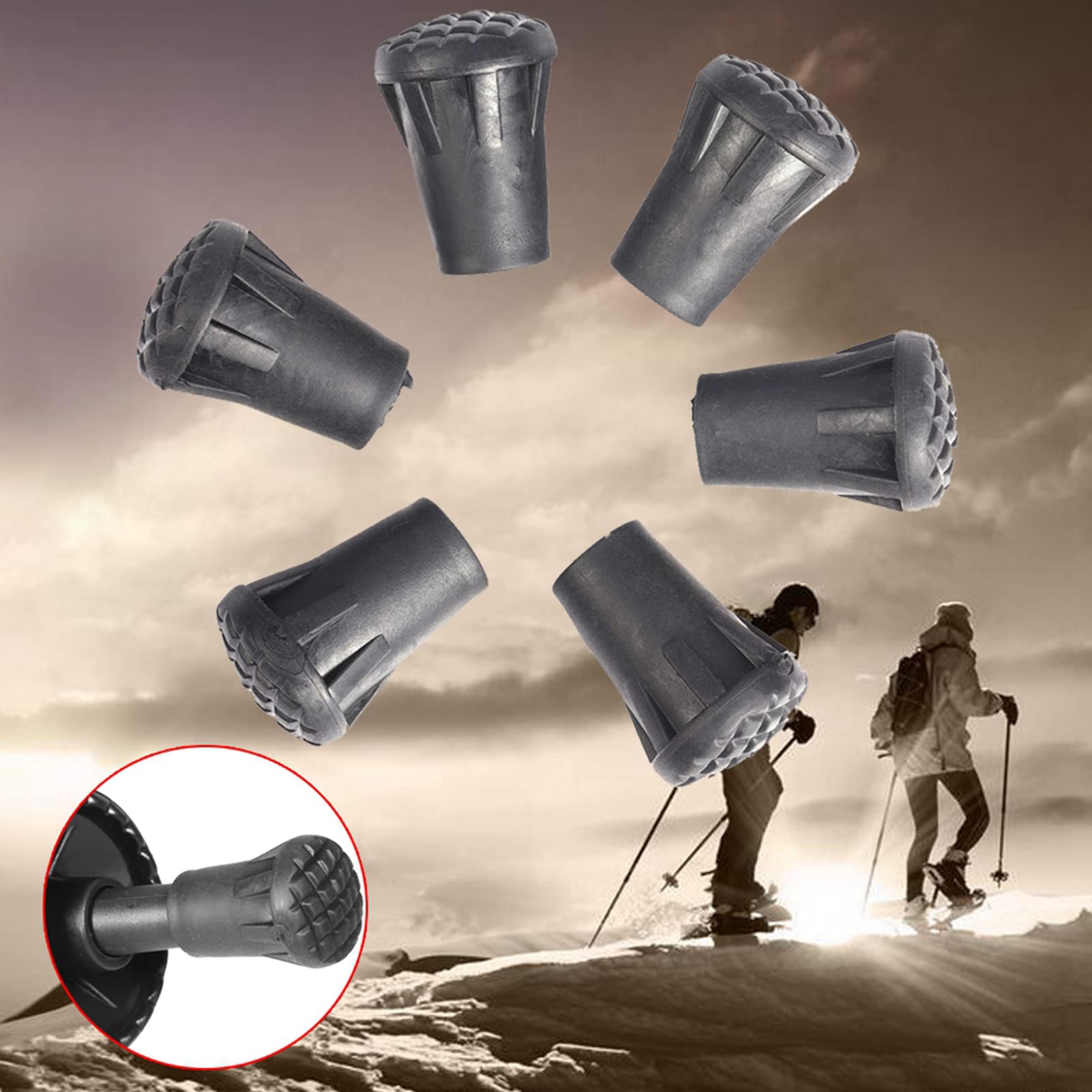 Alomejor Trekking Pole Tips 6pcs Trekking Hiking Pole s Rubber Tips End Walking Pole Feet Tips for Walking Hiking Trekking Poles